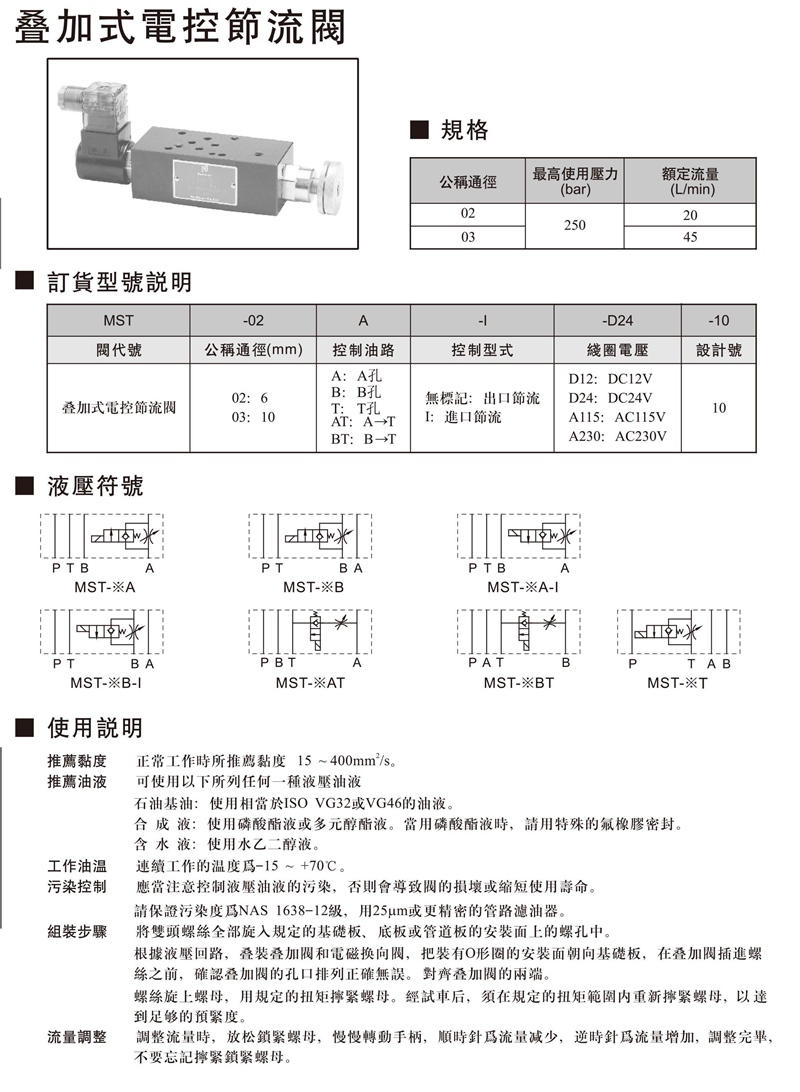 NORTHMAN北部精机叠加阀 MST-02,03系列叠加式电控节流阀